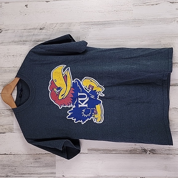 Tops | Kansas Jayhawks University Of Kansas Ku Gray Mascot Tshirt Size Medium | Poshmark
